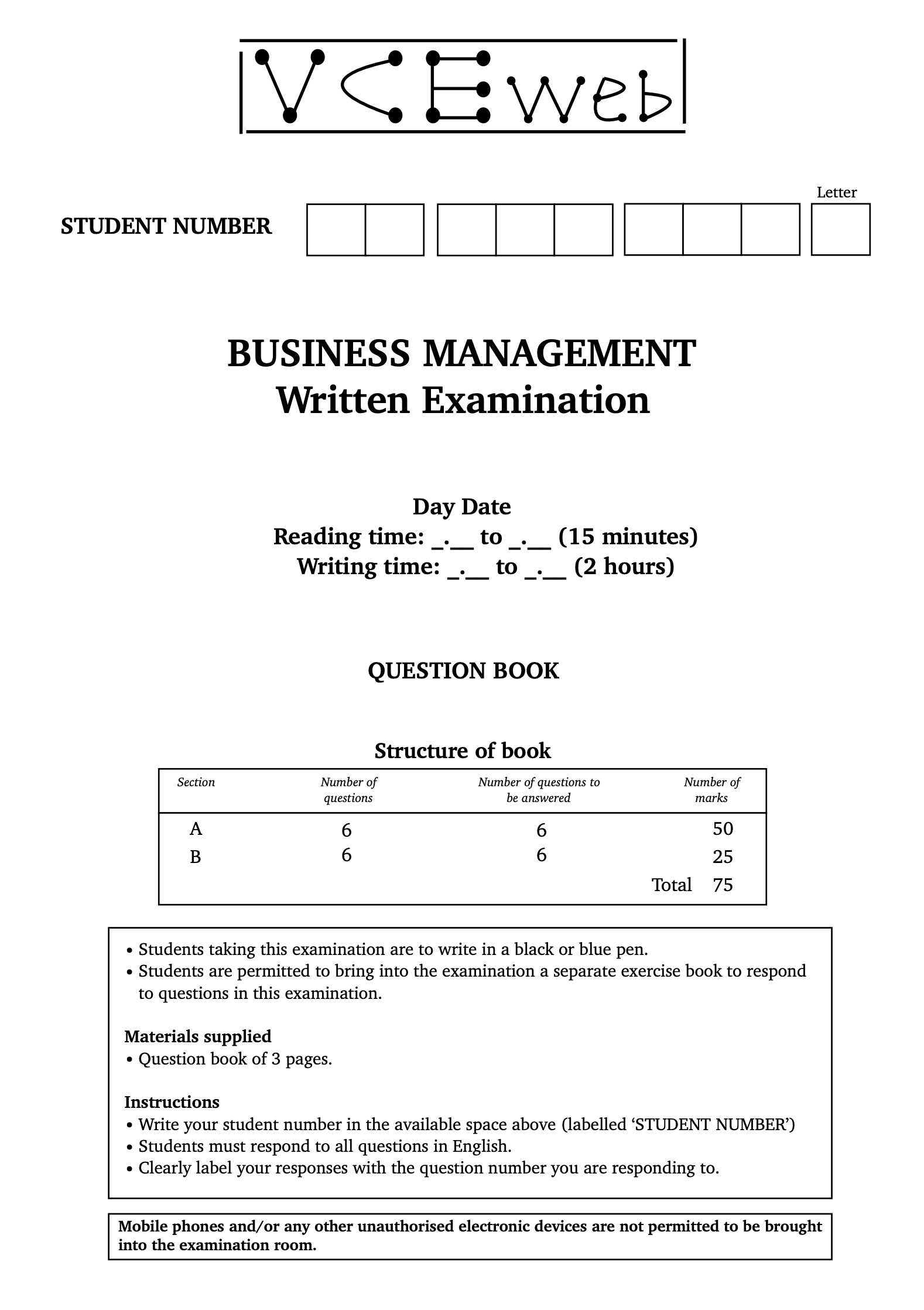 Business Management Units 3&4 Practice Examination Questions + Solutio ...